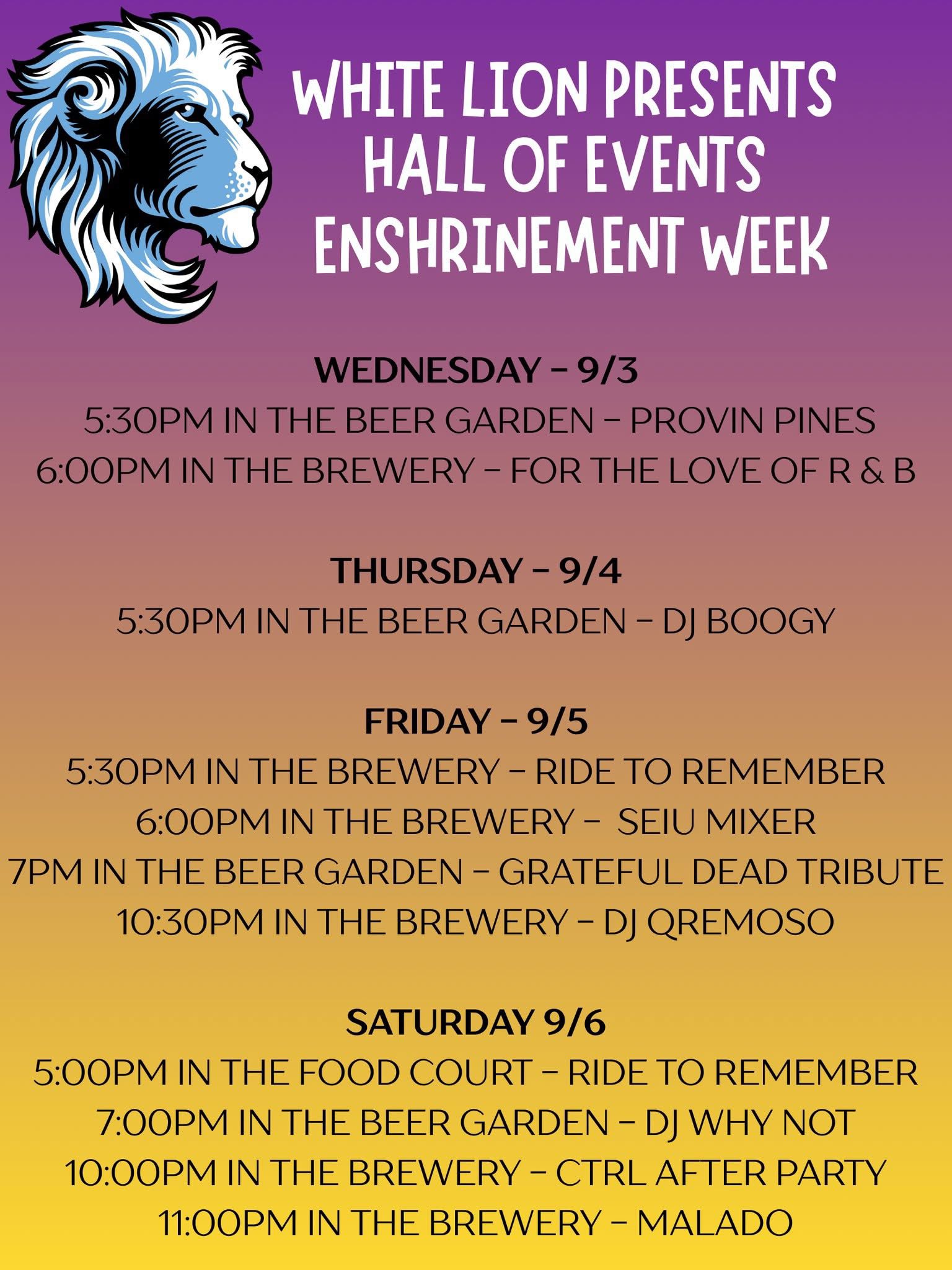 White Lion Tip’s Off Enshrinement Weekend with a Series of Free Events ...