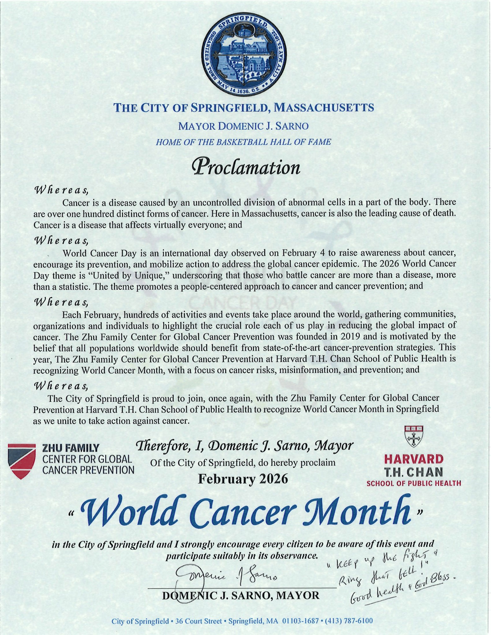 Mayor Sarno and the City of Springfield join the Zhu Family Center for ...